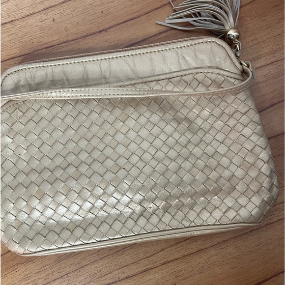 Ganson | Bags | Vintage Genuine Leather Gold Woven Leather Crossbody ...